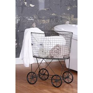 Creative Co-op Vintage Metal Laundry Basket with Wheels 25" x 15" x 26 3/4" (W x D x H)