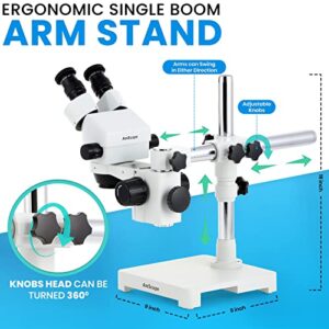 AmScope SM-3BX-80S Professional Binocular Stereo Zoom Microscope, WH10x Eyepieces, 3.5X-45X Magnification, 0.7X-4.5X Zoom Objective, 80-Bulb LED Ring Light, Single-Arm Boom Stand, 90V-265V, Includes 0.5x Barlow Lens