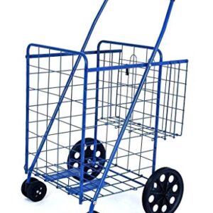 Swivel Wheels FOLDING SHOPPING/LAUNDRY CART with Double Basket Cart - Blue