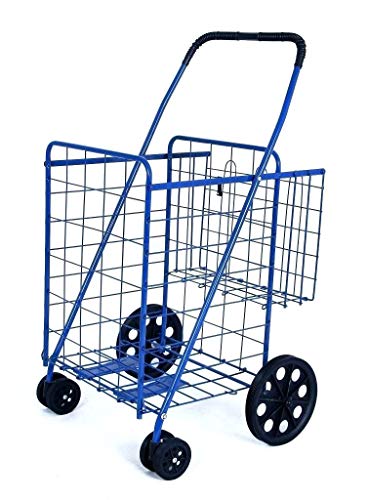 Swivel Wheels FOLDING SHOPPING/LAUNDRY CART with Double Basket Cart - Blue