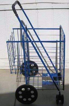 Swivel Wheels FOLDING SHOPPING/LAUNDRY CART with Double Basket Cart - Blue