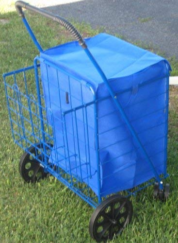 Swivel Wheels FOLDING SHOPPING/LAUNDRY CART with Double Basket Cart - Blue