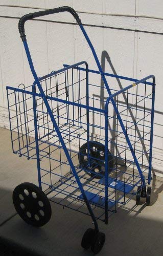 Swivel Wheels FOLDING SHOPPING/LAUNDRY CART with Double Basket Cart - Blue