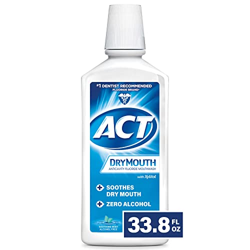 ACT Dry Mouth Anticavity Zero Alcohol Fluoride Mouthwash, Soothing Mint, 33.8 fl. oz.