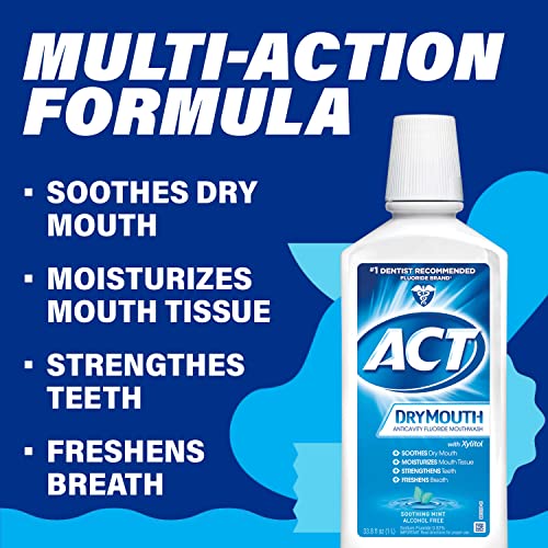 ACT Dry Mouth Anticavity Zero Alcohol Fluoride Mouthwash, Soothing Mint, 33.8 fl. oz.