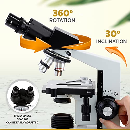 AmScope B490B Compound Binocular Microscope, WF10x and WF20x Eyepieces, 40X-2000X Magnification, Brightfield, Halogen Illumination, Abbe Condenser, Double-Layer Mechanical Stage, Sliding Head, High-Resolution Optics, Anti-Mold , White