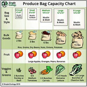 Simple Ecology Reusable Grocery Produce Shopping and Storage Bags, Organic Cotton Muslin, Set of 6 (2 ea. of L, M, S)