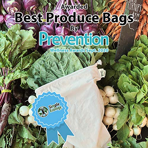 Simple Ecology Reusable Grocery Produce Shopping and Storage Bags, Organic Cotton Muslin, Set of 6 (2 ea. of L, M, S)