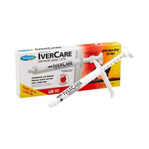 farnam ivercare (ivermectin paste) 1.87%, anthelmintic and boticide, treats horses up to 1500 lbs, easy-to-use sure-grip syringe, red apple flavor