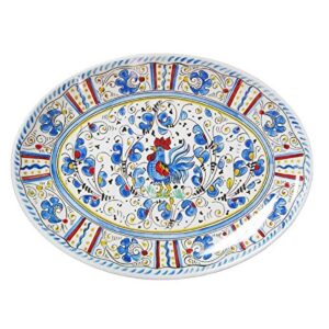 le cadeaux rooster coupe oval platter, 16", blue