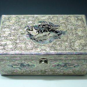 Mother of Pearl Inlay Decorative Long Life Symbols Design Lacquer Wooden Handcrafted Art Jewelry Wedding Trinket Keepsake Treasure Box Ring Case Chest Organizer