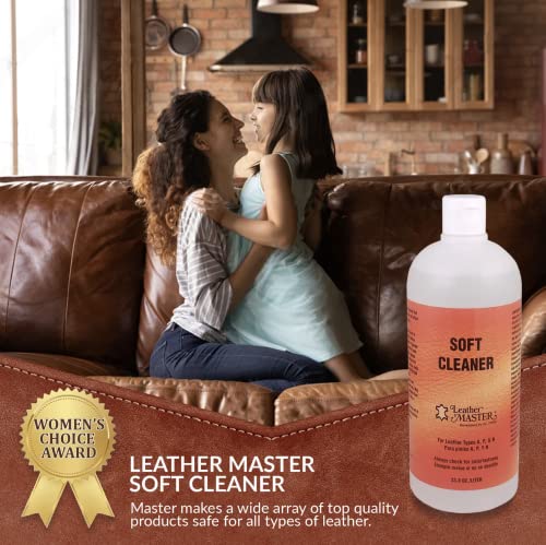 Leather Master Soft Leather Cleaner 33.8 oz/Liter - Soft Leather Cleaner for use of Leather Furniture, Car Interior, Apparel, Boots, Shoes, and Bags.