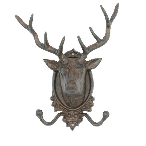 Cast Iron Deer Head Double Hook Wall Key Rack Holder Hooks Coat Hook Home Decor