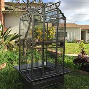 Large Elegant Wrought Iron Open Dome Play Top Bird Parrot Cage, Include Large Front Door and Small Pull Down Door, Metal Seed Guard, Solid Metal Feeders, Breeding Doors