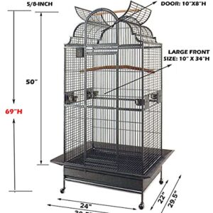 Large Elegant Wrought Iron Open Dome Play Top Bird Parrot Cage, Include Large Front Door and Small Pull Down Door, Metal Seed Guard, Solid Metal Feeders, Breeding Doors