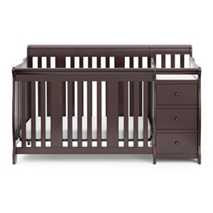 Storkcraft Portofino 5-in-1 Convertible Crib and Changer (Espresso) – Crib and Changing Table Combo with 3 Drawers, Includes Baby Changing Pad, Converts to Full-Size Bed