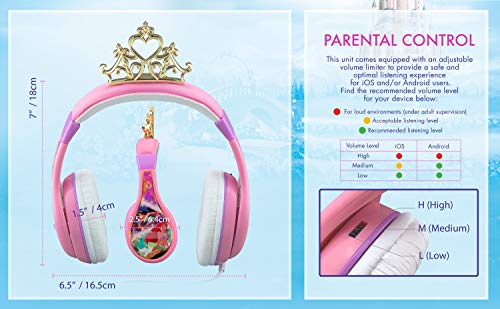 Disney Princess Kids Headphones For Kids Adjustable Stereo Tangle-Free 3.5Mm Jack Wired Cord Over Ear Headset For Children Parental Volume Control Kid Friendly Safe (Frustration Free Packaging), DP-140.EXv6, Pink