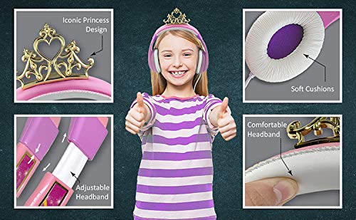 Disney Princess Kids Headphones For Kids Adjustable Stereo Tangle-Free 3.5Mm Jack Wired Cord Over Ear Headset For Children Parental Volume Control Kid Friendly Safe (Frustration Free Packaging), DP-140.EXv6, Pink