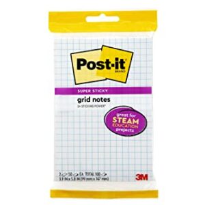 Post-it Super Sticky Notes, 4 in x 6 in, 2 Pads, 2x the Sticking Power, White with Blue Grid Lines, Recyclable (4621-2SSGRID)