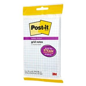 Post-it Super Sticky Notes, 4 in x 6 in, 2 Pads, 2x the Sticking Power, White with Blue Grid Lines, Recyclable (4621-2SSGRID)