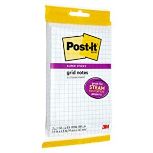 Post-it Super Sticky Notes, 4 in x 6 in, 2 Pads, 2x the Sticking Power, White with Blue Grid Lines, Recyclable (4621-2SSGRID)