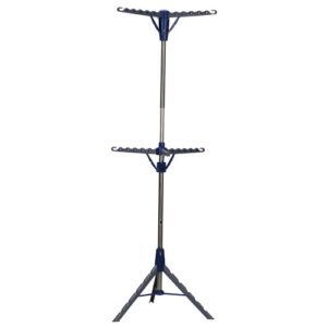 household essentials 5012-1 portable 2-tier clothes drying rack tri-pod | dry wet laundry or hang clothes | silver and blue