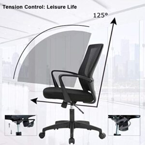 Ergonomic Office Chair Cheap Desk Chair Mesh Computer Chair with Lumbar Support Arms Modern Cute Swivel Rolling Task Mid Back Executive Chair for Women Men Adults Girls,Black