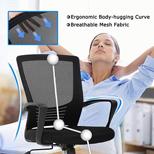 Ergonomic Office Chair Cheap Desk Chair Mesh Computer Chair with Lumbar Support Arms Modern Cute Swivel Rolling Task Mid Back Executive Chair for Women Men Adults Girls,Black