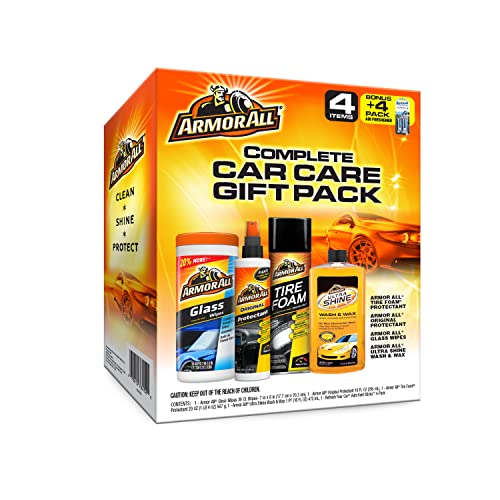 Car Wash and Car Cleaner Kit by Armor All, Includes Glass Wipes, Car Wash & Wax Concentrate, Protectant Spray and Tire Foam