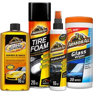 car wash and car cleaner kit by armor all, includes glass wipes, car wash & wax concentrate, protectant spray and tire foam