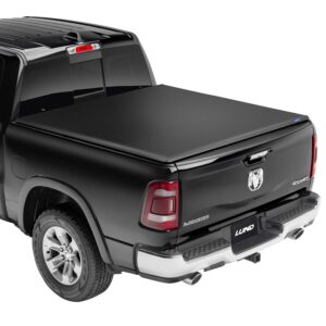 lund genesis elite tri-fold soft folding truck bed tonneau cover | 958120 | fits 2014 - 2021 toyota tundra w/track system 5' 7" bed (66.7")