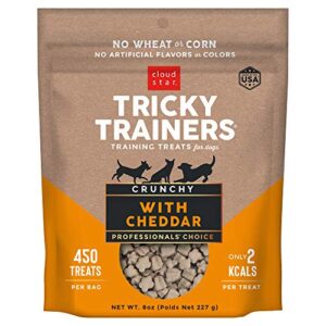 cloud star tricky trainers crunchy dog training treats 8 oz pouch, cheddar flavor, low calorie behavior aid with 450 treats