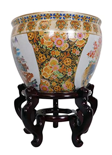 Oriental Furnishings Japanese Satsuma Peacock Vase (10" W x 7.75" H | Base 6.25")