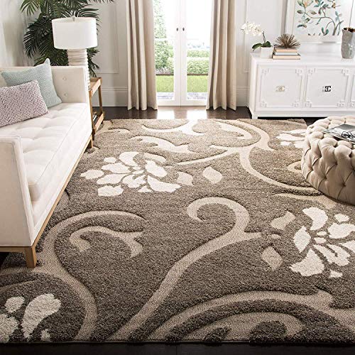 SAFAVIEH Florida Shag Collection Area Rug - 5'3" x 7'6", Smoke & Beige, Floral Design, Non-Shedding & Easy Care, 1.2-inch Thick Ideal for High Traffic Areas in Living Room, Bedroom (SG464-7913)