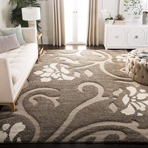 SAFAVIEH Florida Shag Collection Area Rug - 5'3" x 7'6", Smoke & Beige, Floral Design, Non-Shedding & Easy Care, 1.2-inch Thick Ideal for High Traffic Areas in Living Room, Bedroom (SG464-7913)