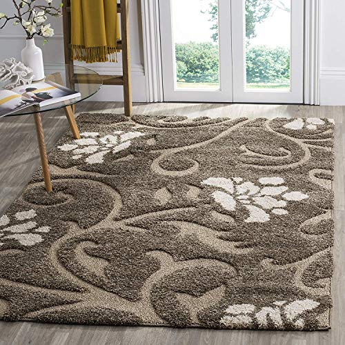 SAFAVIEH Florida Shag Collection Area Rug - 5'3" x 7'6", Smoke & Beige, Floral Design, Non-Shedding & Easy Care, 1.2-inch Thick Ideal for High Traffic Areas in Living Room, Bedroom (SG464-7913)