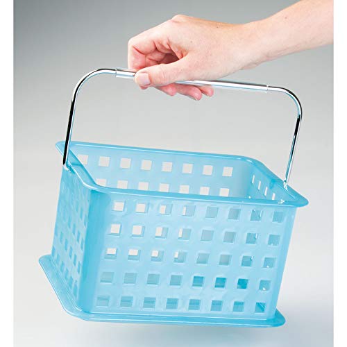 iDesign Plastic Storage Organizer Basket with Handle for Bathroom, Health, Cosmetics, Hair Supplies and Beauty Products, 5.3" x 8.8" x 6.9", Azure