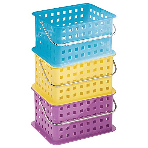 iDesign Plastic Storage Organizer Basket with Handle for Bathroom, Health, Cosmetics, Hair Supplies and Beauty Products, 5.3" x 8.8" x 6.9", Azure