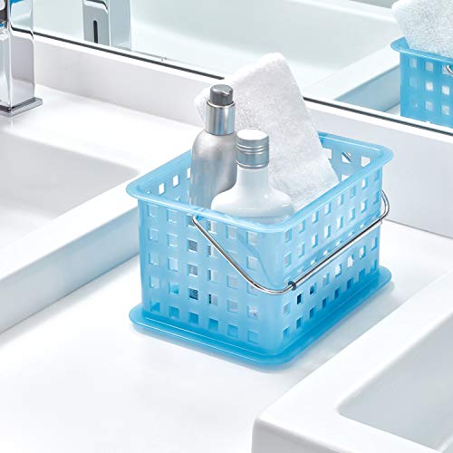 iDesign Plastic Storage Organizer Basket with Handle for Bathroom, Health, Cosmetics, Hair Supplies and Beauty Products, 5.3" x 8.8" x 6.9", Azure