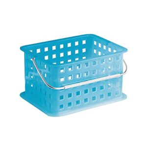 iDesign Plastic Storage Organizer Basket with Handle for Bathroom, Health, Cosmetics, Hair Supplies and Beauty Products, 5.3" x 8.8" x 6.9", Azure