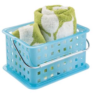 iDesign Plastic Storage Organizer Basket with Handle for Bathroom, Health, Cosmetics, Hair Supplies and Beauty Products, 5.3" x 8.8" x 6.9", Azure