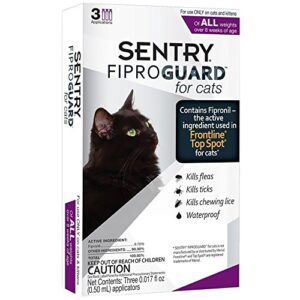 sentry fiproguard for cats, flea and tick prevention for cats (1.5 pounds and over), includes 3 month supply of topical flea treatments