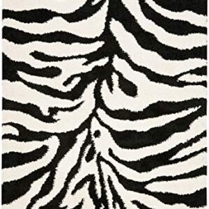 SAFAVIEH Florida Shag Collection Area Rug - 8' x 10', Ivory & Black, Zebra Print Design, Non-Shedding & Easy Care, 1.2-inch Thick Ideal for High Traffic Areas in Living Room, Bedroom (SG452-1290)