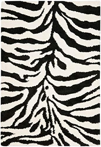 SAFAVIEH Florida Shag Collection Area Rug - 8' x 10', Ivory & Black, Zebra Print Design, Non-Shedding & Easy Care, 1.2-inch Thick Ideal for High Traffic Areas in Living Room, Bedroom (SG452-1290)