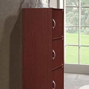 HODEDAH 3 Door Bookcase Cabinet, Mahogany