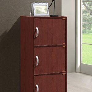 HODEDAH 3 Door Bookcase Cabinet, Mahogany