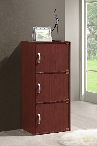 HODEDAH 3 Door Bookcase Cabinet, Mahogany