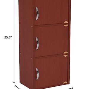 HODEDAH 3 Door Bookcase Cabinet, Mahogany