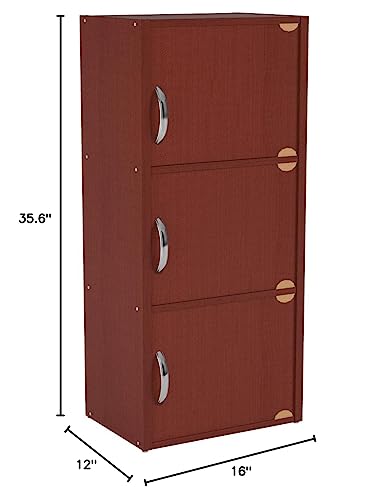 HODEDAH 3 Door Bookcase Cabinet, Mahogany