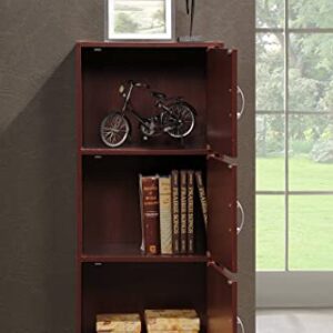 HODEDAH 3 Door Bookcase Cabinet, Mahogany